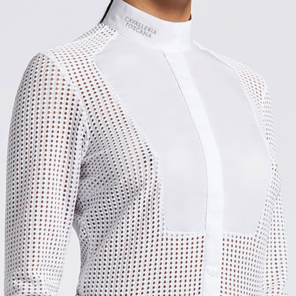 Cavalleria Toscana Perforated Long Sleeve Show Shirt | White & Equiport ...