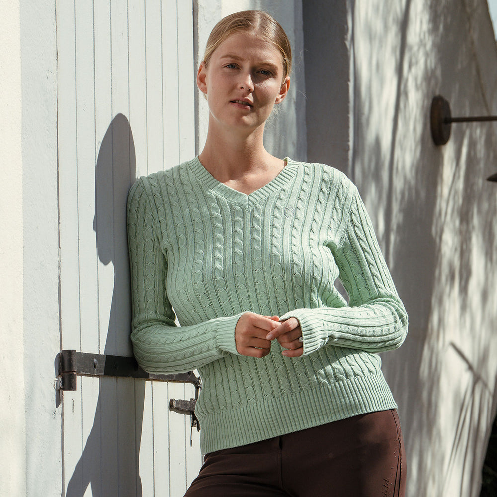 Samshield Equestrian Lisa Twisted V-Neck Sweater | Pistachio Green ...